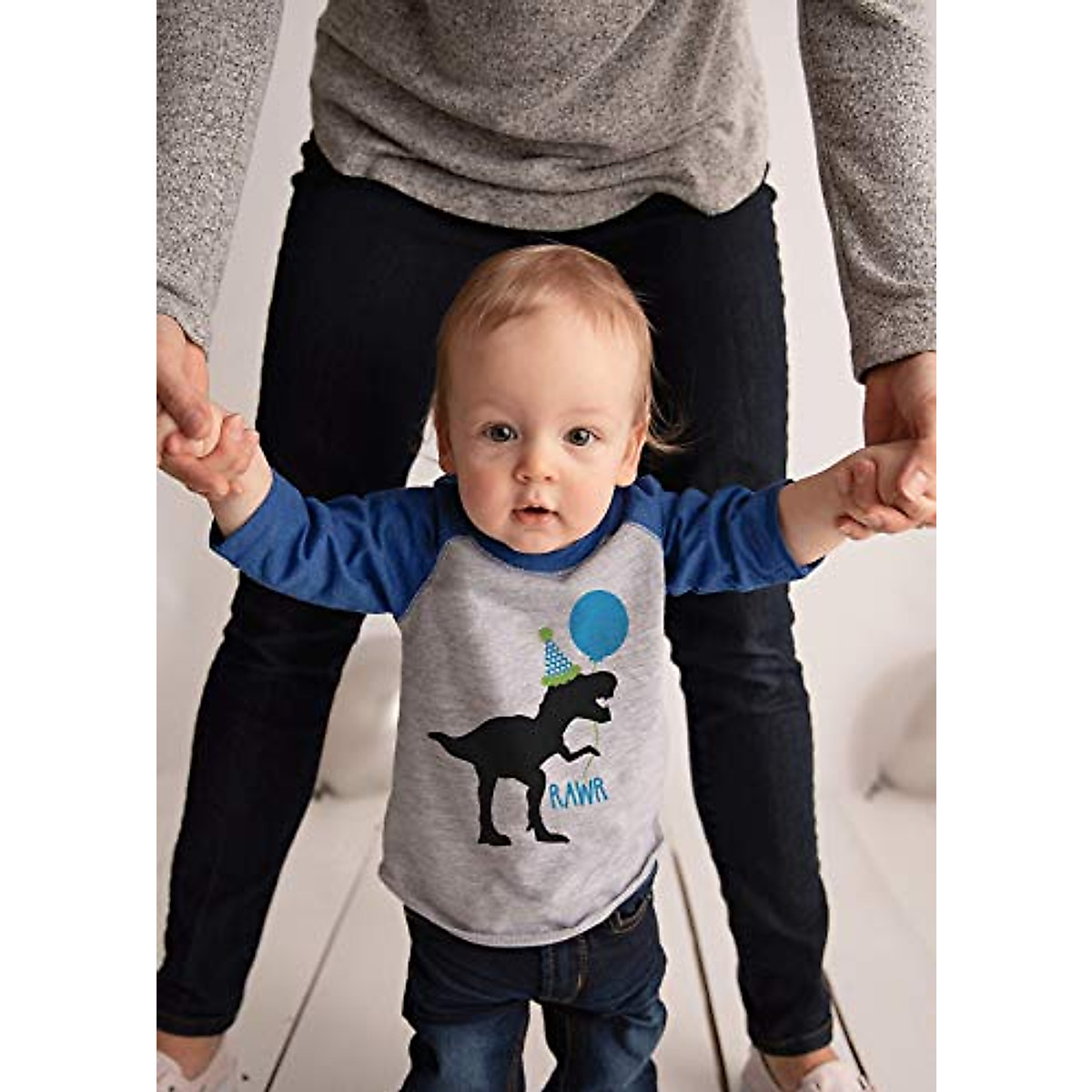 7 ate 9 Apparel Birthday Dinosaur Blue Raglan Tee 18 Months