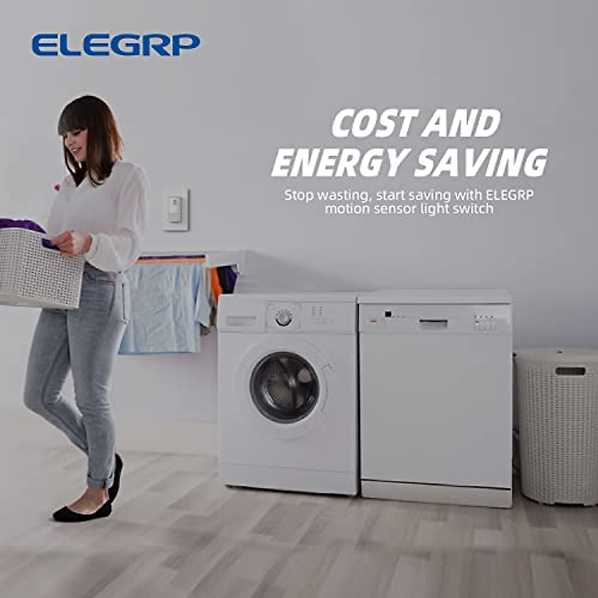 ELEGRP Occupancy Motion Sensor Light Switch, PIR Infrared Motion Activated Wall Switch, No Neutral Wire Required, Single Pole for CFL/LED/Incandescent, w/Wall Plate, UL Listed (2 Pack, Matte White)