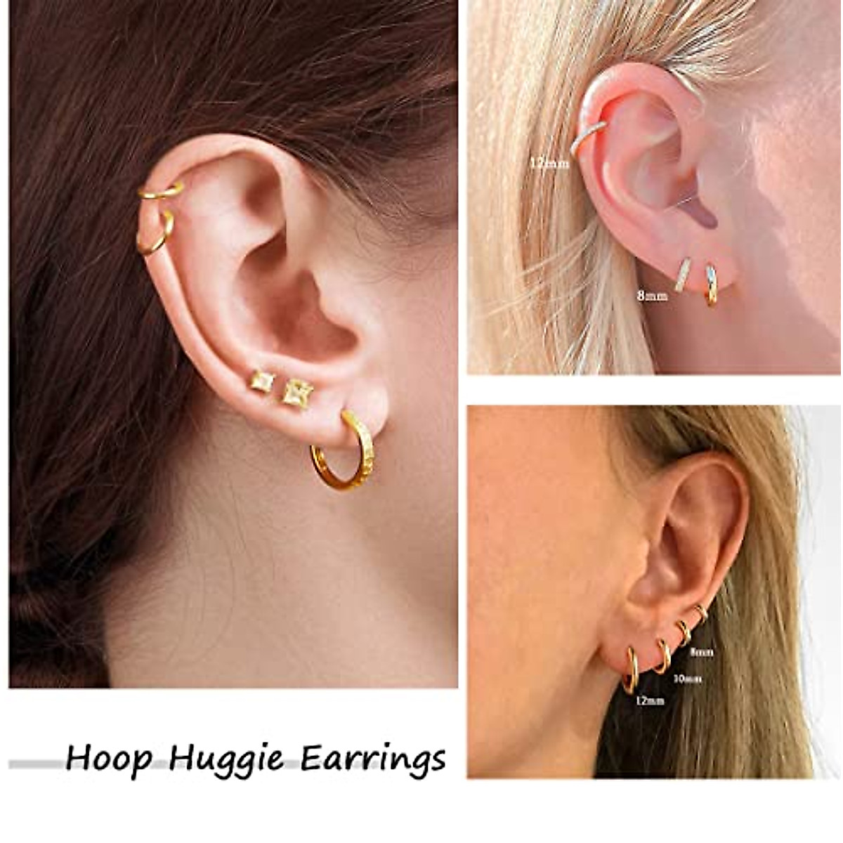 MOROYA 10 Pairs Cuff Earrings for Women ,Zircon Needle Ear Cuffs Wrap Stud Earrings Minimalist Trendy Dainty Ear Wrap Piercing Earrings, Copper, created zircon gemstone