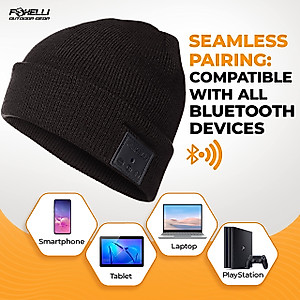 Foxelli Bluetooth Beanie – Wireless Beanie Hat with Headphones for Men & Women Black