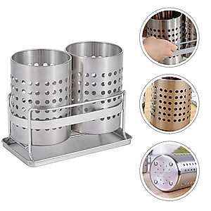 Cabilock Stainless Steel Utensil Caddy Cutlery Storage Holder Countertop Silverware Holder Cooking Utensil Organizers for Home Restaurant Kitchen