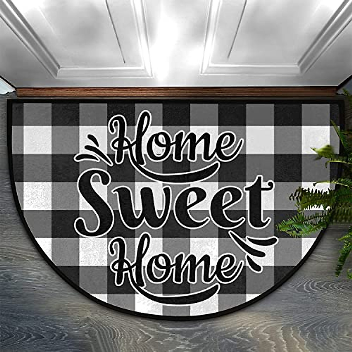 AMELIA SHARPE Welcome Half Round Door Mat Black White Plaid Buffalo Washable Home Kitchen Art Restaurant Office Floor Mats Non Slip and Durable Doormats Decor 18x30 Inch