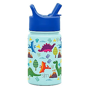 Simple Modern Kids Water Bottle with Straw Lid | Insulated Stainless Steel Reusable Tumbler for Toddlers, Girls, Boys | Summit Collection | 14oz, Blue Dino