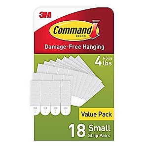 Command Small Picture Hanging Strips, Damage Free Hanging Picture Hangers, No Tools Wall Hanging Strips for Living Spaces, 18 White Adhesive Strip Pairs(36 Command Strips)
