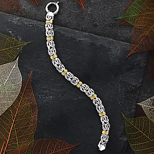 Ross-Simons Sterling Silver and 14kt Yellow Gold Byzantine Station Bracelet. 7 inches