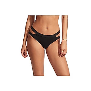 Seafolly Women's Standard Split Band Hipster Full Coverage Bikini Bottom Swimsuit, Eco Collective Black, 8