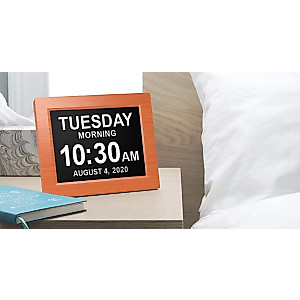 【New 2024】American Lifetime Dementia Clock Large Digital Clock for Seniors, Digital Clock Large Display with custom Alarms Clock with Day & Date for Elderly Large Number Digital Clock Brown Wood Color