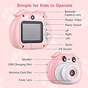 Andoer Mini Cartoon Kids Digital Camera 1080P Digital Video Camera for Kids Dual Lens 2.0Inch IPS Screen 4X Zoom Built-in Battery Cute Photo Frames Interesting Games with Strap Birthday