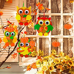 Winlyn 24 Sets Fall Craft Kits Thanksgiving Crafts DIY Fall Owl Ornaments Decoration Art Sets Autum Owl Maple Leaf Pumpkin Arts and Crafts Harvest Foam Stickers for Kids Halloween Classroom Activities