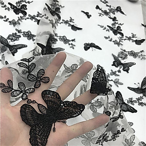 51" Width 3D Vivid Butterfly Lace Fabric Exquisite Flower Embroidery Soft Tulle Lace Fabric for Wedding Bridal Lace Dress Party Dress Home Decor (3 Yard, Apricot Mesh+Black Butterfly)