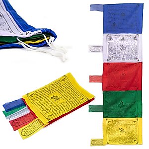 Tibetan Prayer Flags Vertical - Outdoor Decoration Hand Printed Flags, Handmade in Nepal Multicolor DHARCHOK