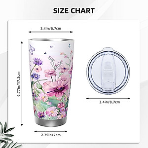 AYCZN Butterfly Daisy 20 OZ Tumbler Stainless Steel Travel Coffee Mug, Spring Floral Insulated Water Bottle with Lid and Straws Leakproof Thermal Cup
