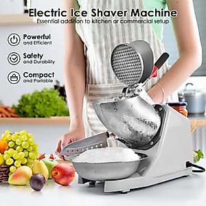 Electric Shaved Ice Machine,with Ice Pick and Scoop,3 Blades of Electric Snow Cone Machine(300W 2200r/min),Splash Proof Ice Shaver Machine,Ice Crusher Machine for Home Commercial Use (Silver)