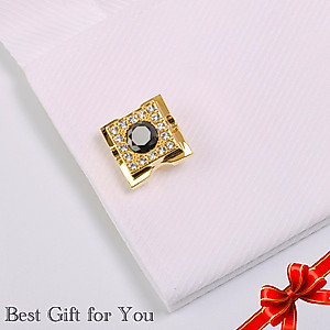 Sogee 18K Gold Plated Black Crystal Cufflinks for Men Square Elegant Mens Cuff Links for Business Wedding Party Unique Gift