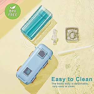 jesinor School Bus Water Bottle for Kids, Sippy Cup with Wheels, 16oz/500ml Truck Water Bottle(Yellow)