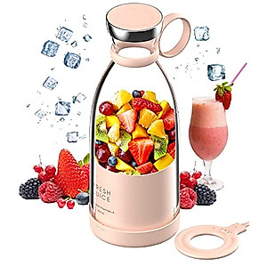 Personal Size Blender, Portable Mini Blender for Fresh Juice, Smoothies, Shakes with Battery Powered USB Blender (Pink)
