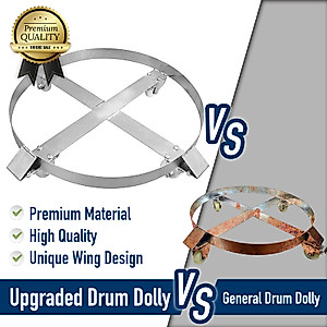 BotaBay Upgrade Drum Dolly for 50 Gallon Drums, Barrel Dolly with 4 PCS 360° Rolling Swivel Caster Wheels and Brake, Heavy Duty Steel Frame Drum Cart for Workshops, Factories, Warehouses