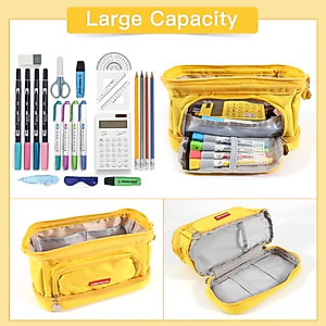 Frantuma Color Pen Pencil Case with 3 Compartments, Large Capacity Multi-Slot Makeup Pouch Bag Aesthetic Pencil Holders Stationery Organizer for Office College School Teen Girl Boy Men Women