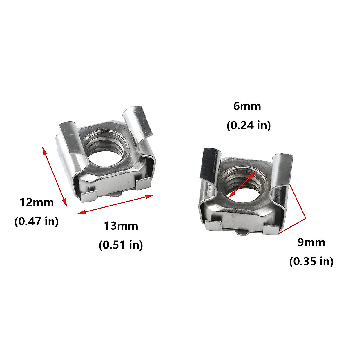 Antrader M6 Cage Nuts, M6 Mounting Cage Nuts for Server Shelves Rack & Cabinet Pack of 50