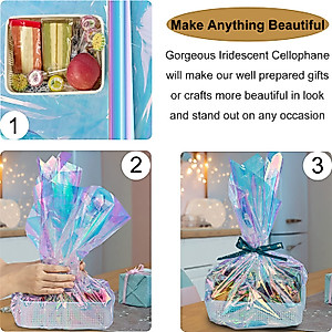 34in x 50ft Iridescent Cellophane Wrap Roll, Extra Wide Iridescent Film Cellophane Wrap Rainbow Colored Cellophane Wrap Iridescent Cellophane Roll for Gift Baskets, Crafts, Candy, Gifts, Flowers