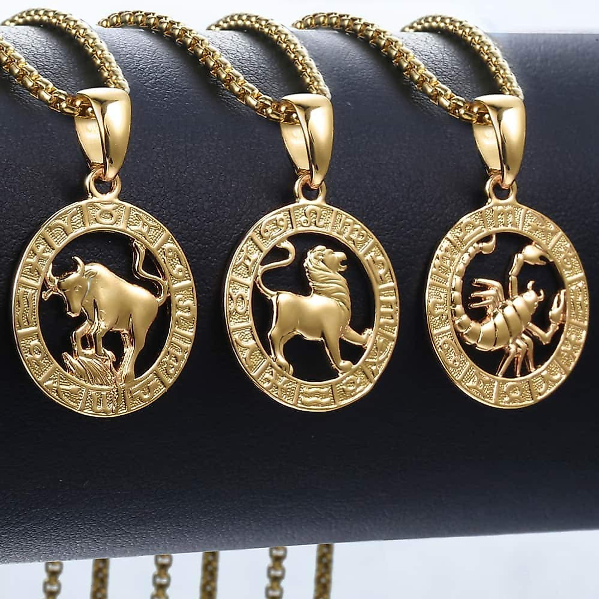 Hermah Gold Plated Zodiac Sign Pendant Necklace for Women Men Taurus Constellation Horoscope Stainless Steel Box Link Chain 22inch