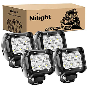 Nilight LED Pods 4PCS 18W 1260lm Flood Light Bar Driving Fog Off Road Lights Work 24V 12V For Motorcycles Van Camper Wagon Car Pickup ATV UTV SUV Truck Boat, 2 Years Warranty