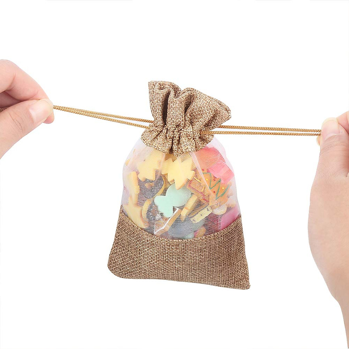 CCINEE 24PCS Burlap Drawstring Gift Bag,Organza Treat Bag Pouch for Wedding Baby Shower Party Favor Supply,4 X 6 Inch