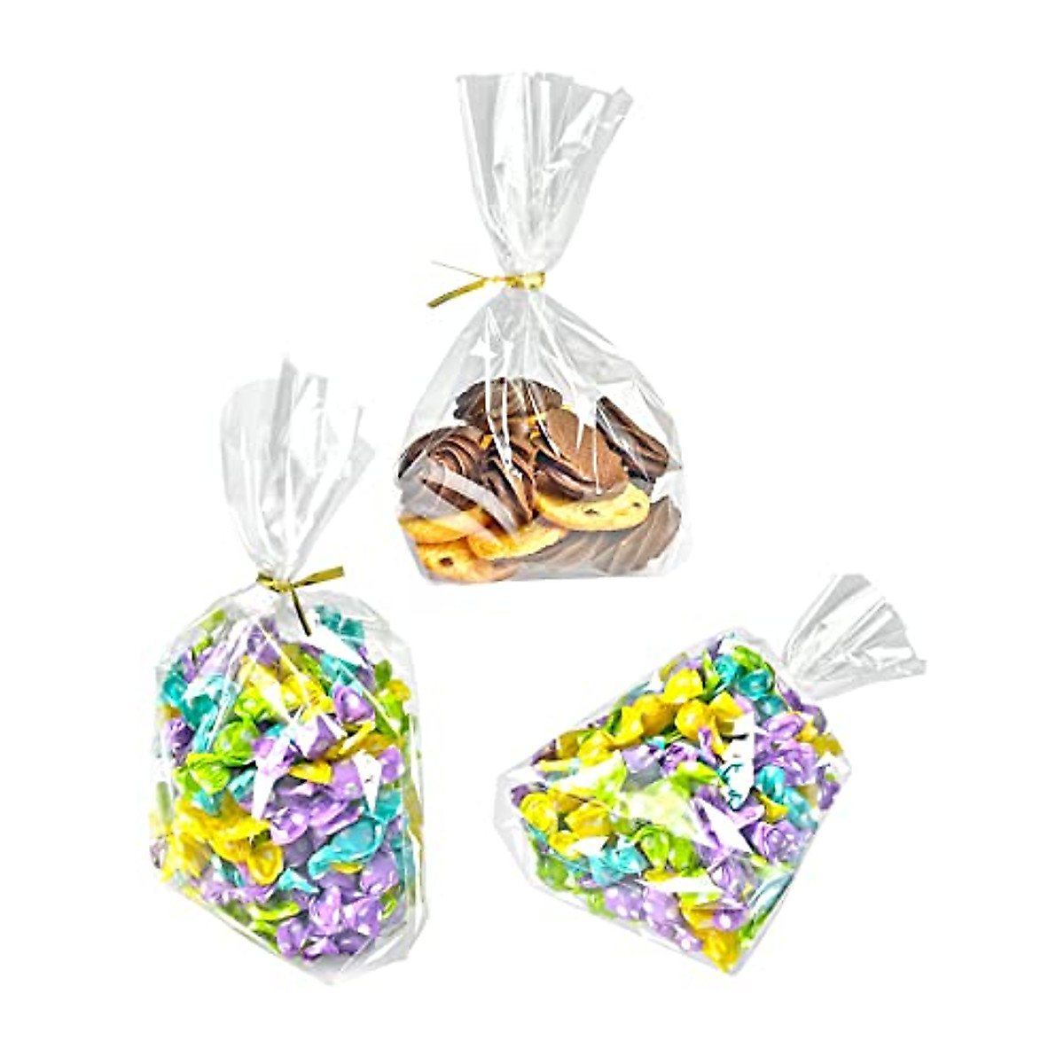 PigPotParty 6"x 9", 100Pcs Bottom Gusset Bags, Clear Plastic Cellophane Treat Goodie Bags with Twist Ties for Party Favor, Candy, Cookie, Popcorn, Dessert, Bakery, Small Gift Wrapping(No Side Gusset)