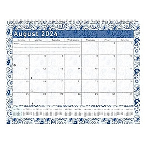 2024-2025 Academic Year 12 Months Student Calendar/Planner for Wall & Desk & 3-Ring Binder, for School, Teacher, Student (Blue Navy Paisley Edition #019)