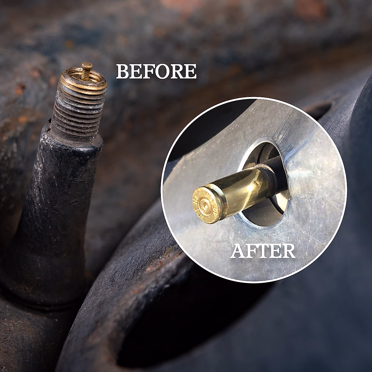 Lucky Shot - 40 Cal Bullet Shell Casing Tire Valve Stem Caps | Tire Pressure Caps | Stem Tires Accessories for Cars, SUVs, BMX Bike, Bicycle, Truck, Motorcycle | Brass Stems Covers (Set of 4)