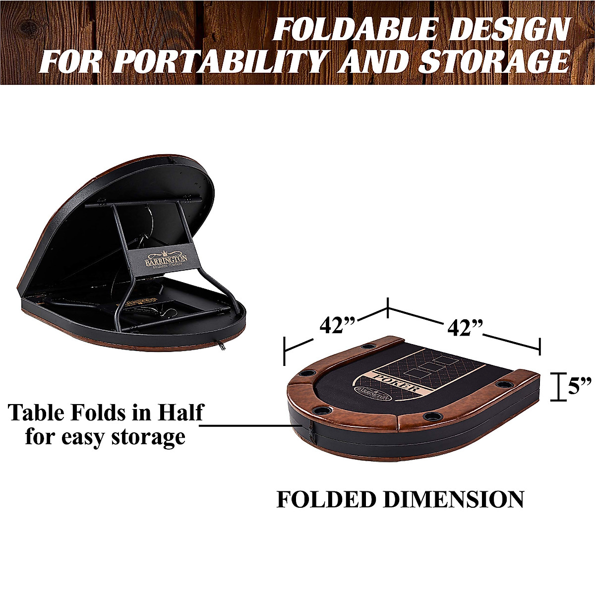 Barrington Charleston 10 Player Folding Poker Table, Oval Card Table, Casino Style Tournament Poker Table with Padded Rails and Cup Holders