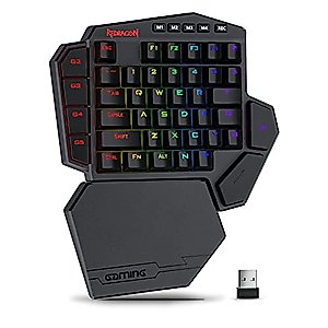 Redragon K585 PRO Wireless One-Handed Mechanical Keyboard, 42 Keys 3-Mode RGB 40% Gaming Keypad w/ 7 Onboard Macro Keys, Detachable Wrist Support, Rechargeable Battery (Blue Switch)