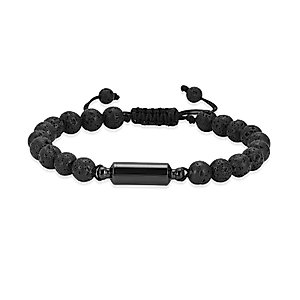 shajwo Cylinder Urn Bracelet for Ashes for Women Men Cremation Jewelry Memorial Keepsake Adjustable Lava Bracelet,Balck