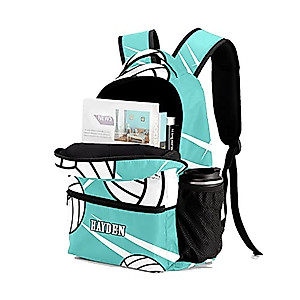 Urcustom Custom Kid Backpack, Volleyball Player Number Team Name Teal Personalized School Bookbag with Your Own Name, Customization Casual Bookbags for Student Girls Boys