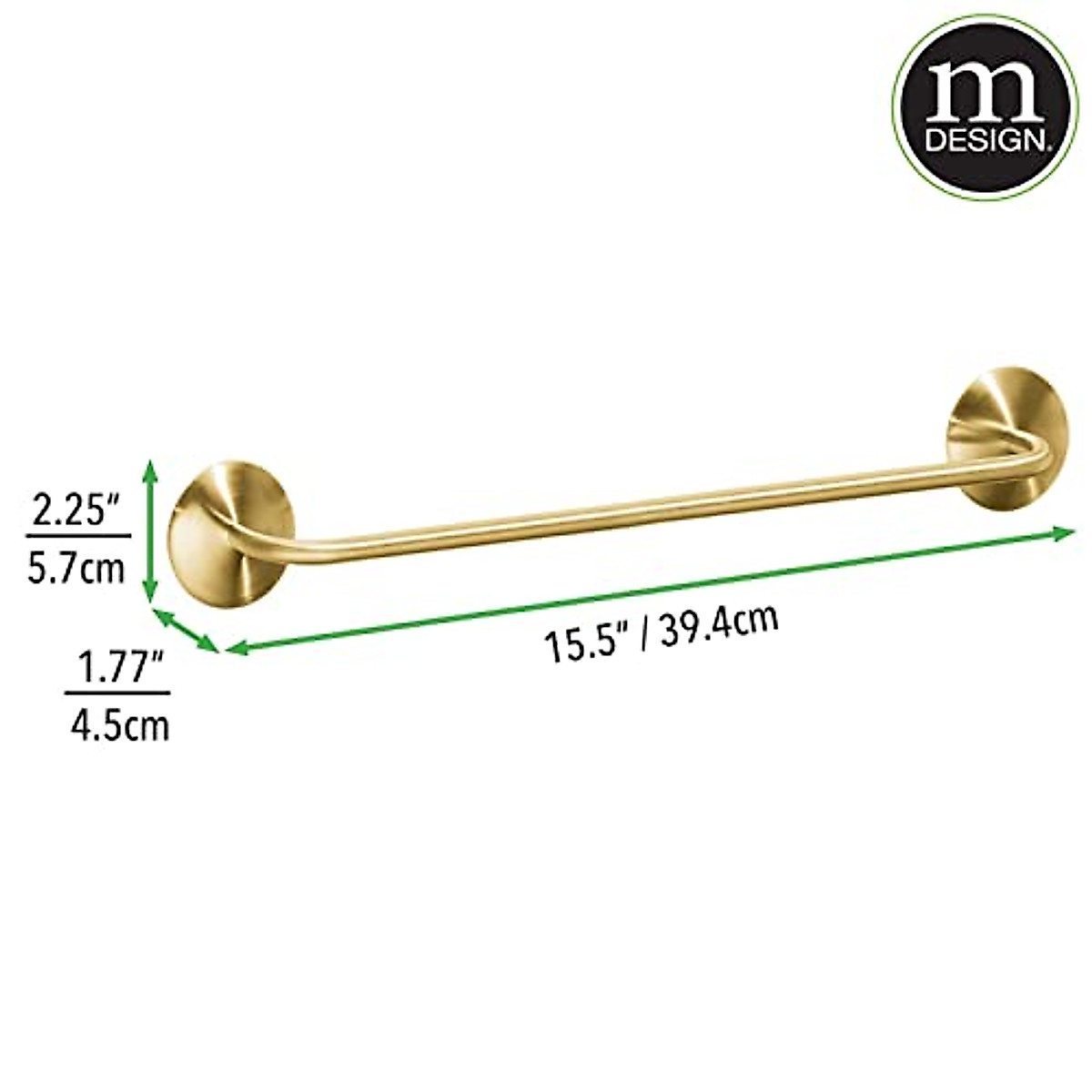 mDesign Metal Self Adhesive Towel Rack Hanger - Easy Mount Towel Bar - Stick On Towel Rod for Kitchen Walls, Cabinets, Door, or Mirrors - Use for Hand, Dish, Tea Towels - Omni Collection - Soft Brass