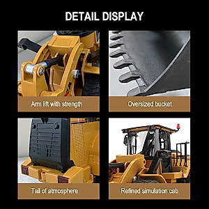 Mostop Remote Control Front Loader 9 Channel Bulldozer Toy RC Construction Vehicles Truck, 2.4Ghz Remote Control Bulldozer 4WD Shovel Loder Tractor for Boys Kids with Lights & Sounds