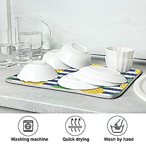 Striped Pineapple Pattern Dish Drying Mat 24"x18" Absorbent Machine Washable Hanging Fast Dry Pad Dish Protective Mat for Kitchen Countertop Heat Resistant Dinner Table Mat