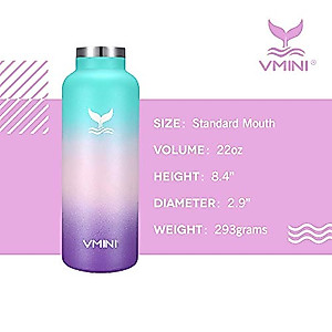 Vmini Water Bottle with Straw, 32 oz and 22 oz Vacuum Insulated 18/8 Stainless Steel, Wide Mouth and Standard Mouth Straw Lid with Wide Rotating/Fixed