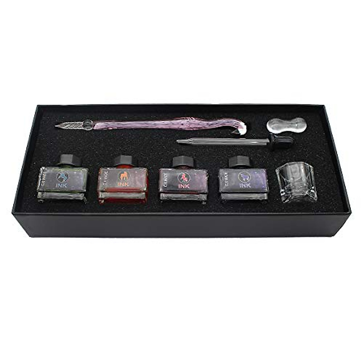 XIAOYU 8 Pcs Handmade Glass Dip Pen Calligraphy Pens Set High Borosilicate Glass Signature Pen with Ink(15ML) - Pink