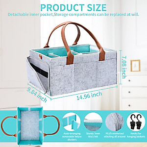 COSIFO Baby Diaper Caddy Organizer with Hook, Diaper Basket Caddy, Nursery Storage Bin Portable Holder Tote Bag with Cover for Changing Table and Car Baby Shower Gifts