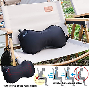 CHANODUG Portable Inflatable Lumbar Support Travel Pillow with Memory Foam Insert - Perfect for Lower Back Pain Relief, Comfort and Support While Flying, Driving, Camping (Blue)