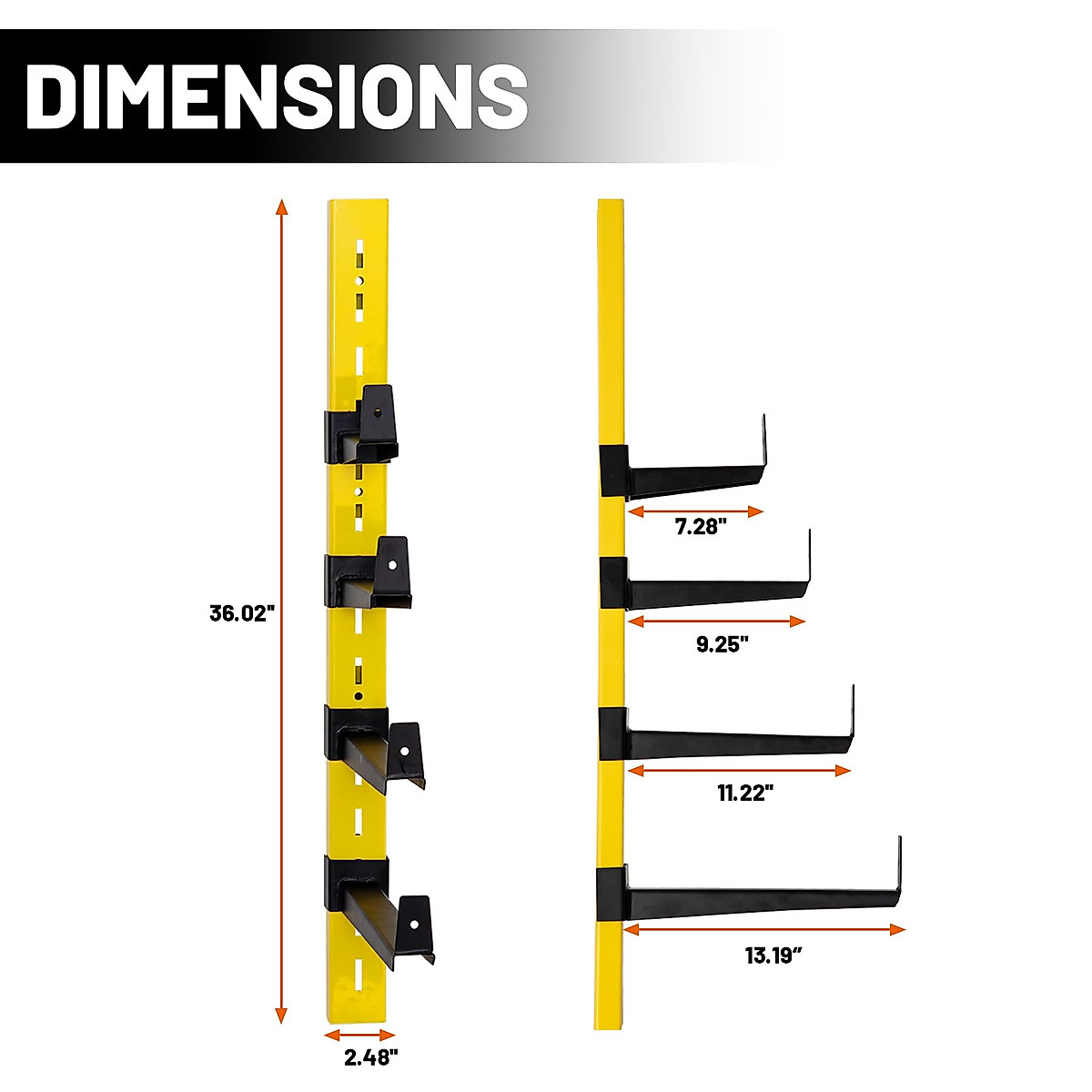 biosp 4-Tier Wall Mount Lumber Storage Rack, Heavy Duty Wood Organizer Support Rack, Metal Cantilever Lumber Storage Shelf For Garage, Basement, Pantry, Workshop, 36.02''L x 13.19''D x 2.48''W, 4 Pack