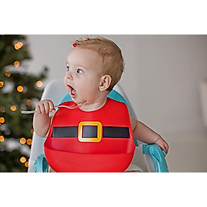 Little Holly Dear Santa Silicone Bib Set, Christmas Silicone Bibs with Food Catcher, Soft Adjustable Fit Toddler Bibs, Dishwasher Safe Baby Bibs, Feeding Accessory for New & Expecting Parents