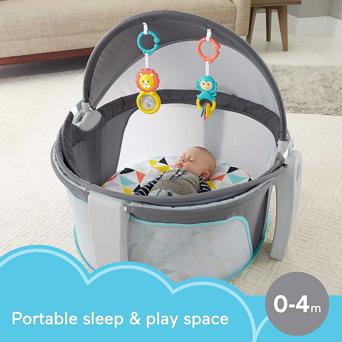 Fisher-Price Portable Bassinet and Travel-Play Area with Baby Toys, Indoor and Outdoor Use, On-the-Go Baby Dome, Windmill