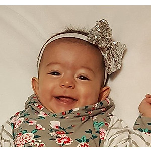 CÉLLOT 15pcs Baby Girl Headbands Sparkly Glitter Sequins 4" Big Hair Bows Ribbon Soft Stretchy Hair Bands for Infant Newborn and Toddlers