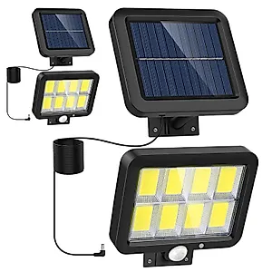 Flaow Solar Lights Outdoor, 2 Pack 320 COB LED Wired Motion Sensor Security Flood Light with 16.4Ft Cable, Adjustable 3 Modes, IP65 Waterproof Wall Lights for Garage Garden Yard(5800K)
