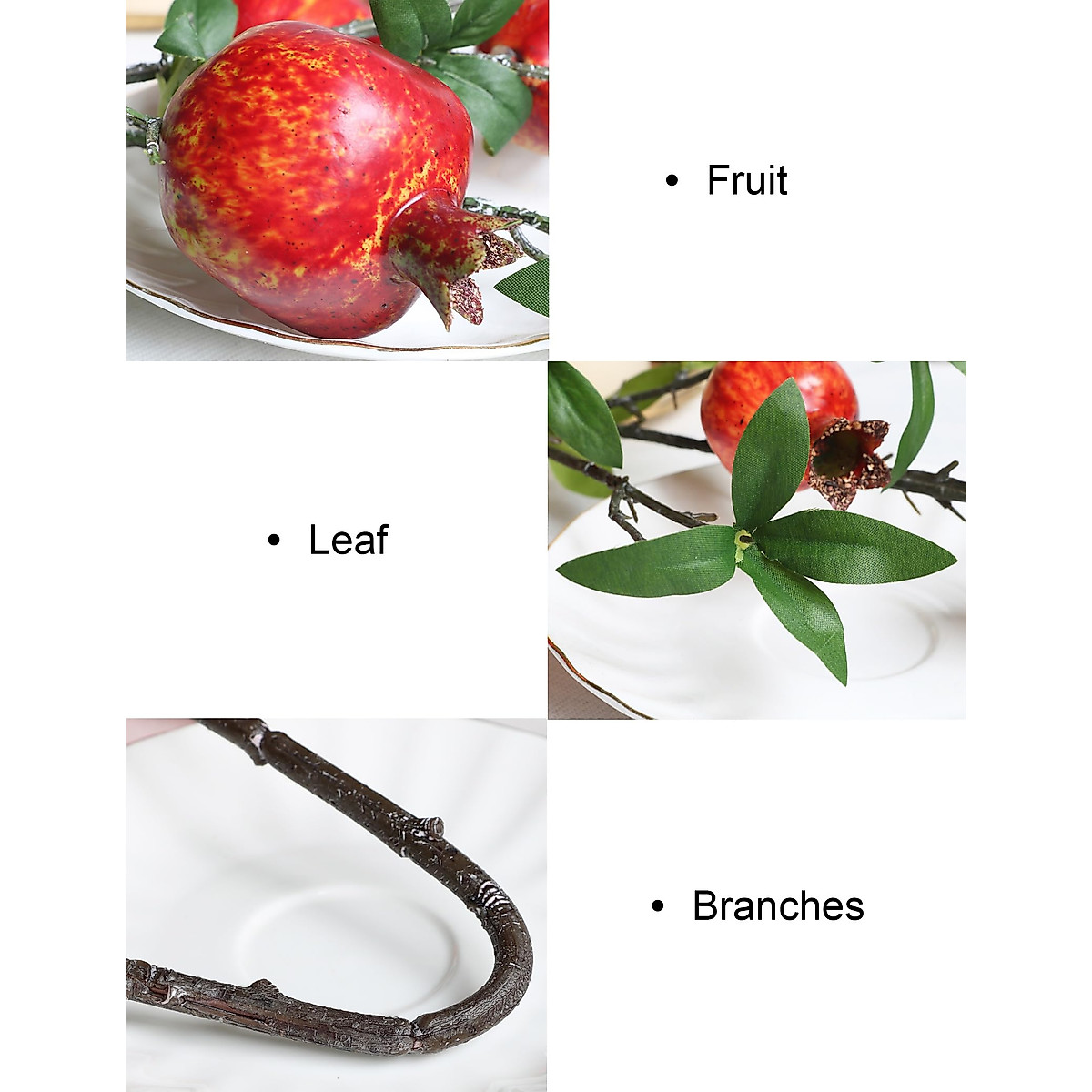 Forlaoers 4pcs 31" Tall Red Berries Pomegranate Faux Plants Stem Fake Tree Branches with Fruits Leaves Artificial Flowers for Outdoors Home Decor Office Fall Wedding Engagement Party Decorations