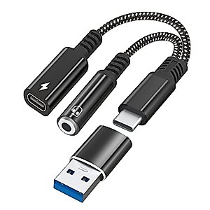 USB C to 3.5mm Headphone and Charger Adapter, 2 in 1 USB C to Aux Audio Dongle with PD 60W Fast Charge Cable Compatible with Google Pixel 5/4/3XL, Galaxy Note 10/10 Plus/20 Ultra/S21/S21+/S20FE/S21FE