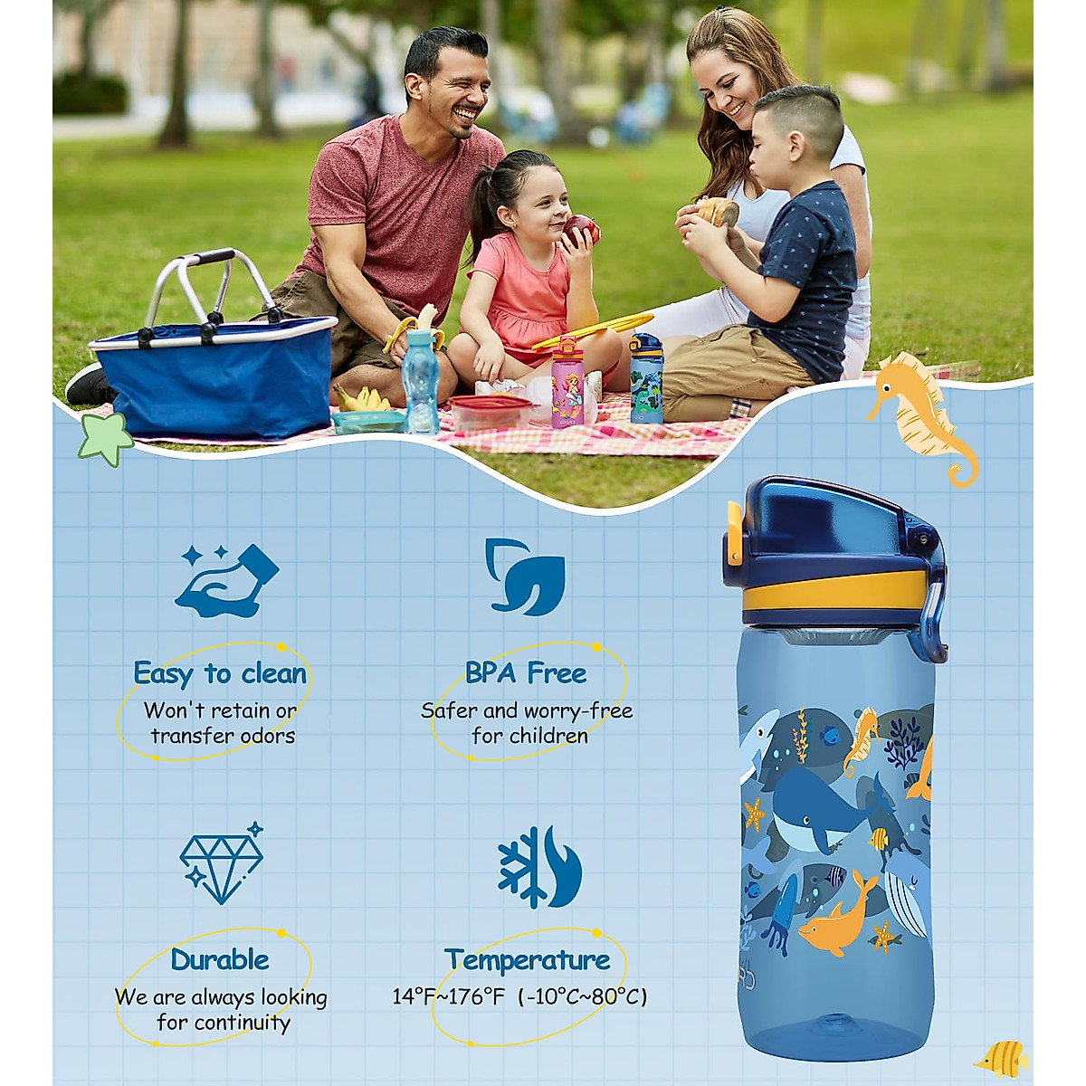 Opard 17oz Kids Water Bottle with Leak Proof Flip-Top Lid, Reusable BPA-Free Tritan for School and Travel