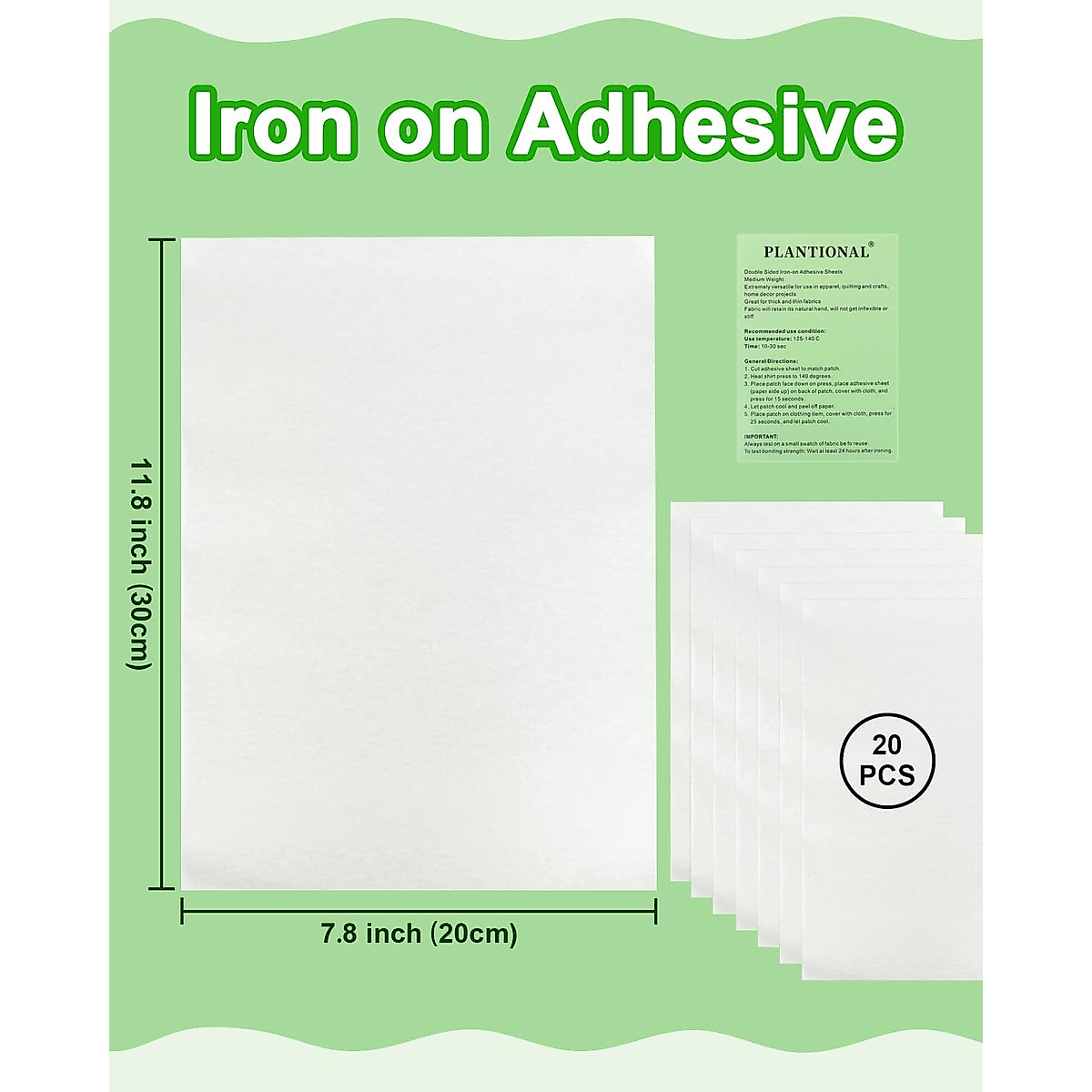 PLANTIONAL Double Sided Iron On 20 PCS Medium Weight A4 Size Press-on Patch Heat Melt Fabric Glue Sheet Permanent Fusible Adhesive Sheets